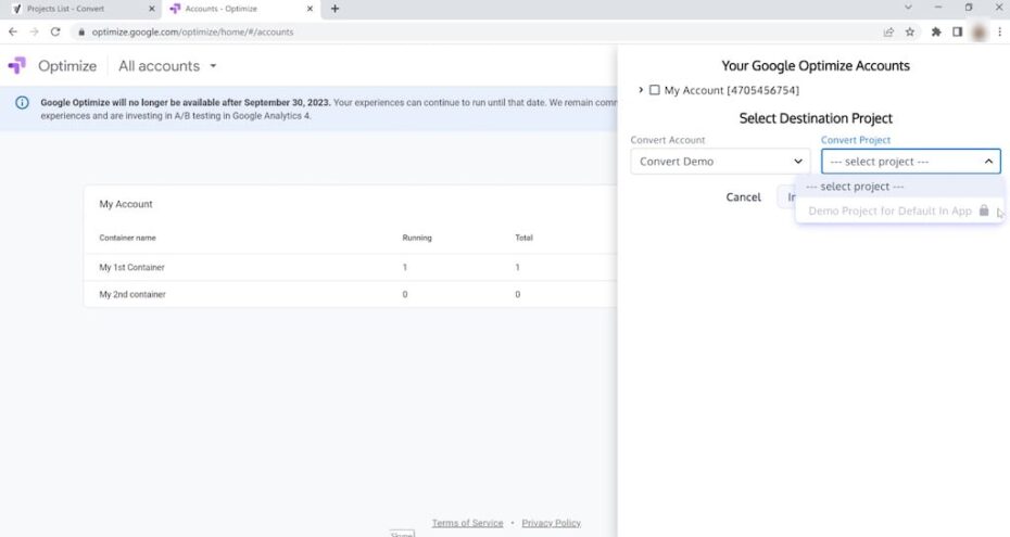 Export Google Optimize Data with Convert’s Migration Tool