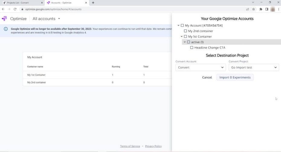 Export Google Optimize Data with Convert’s Migration Tool