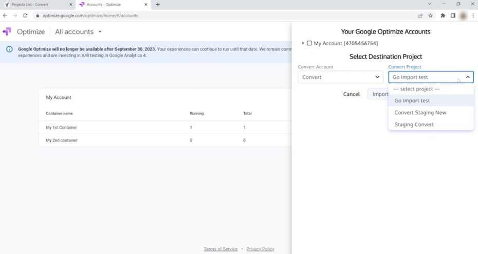 Export Google Optimize Data with Convert’s Migration Tool